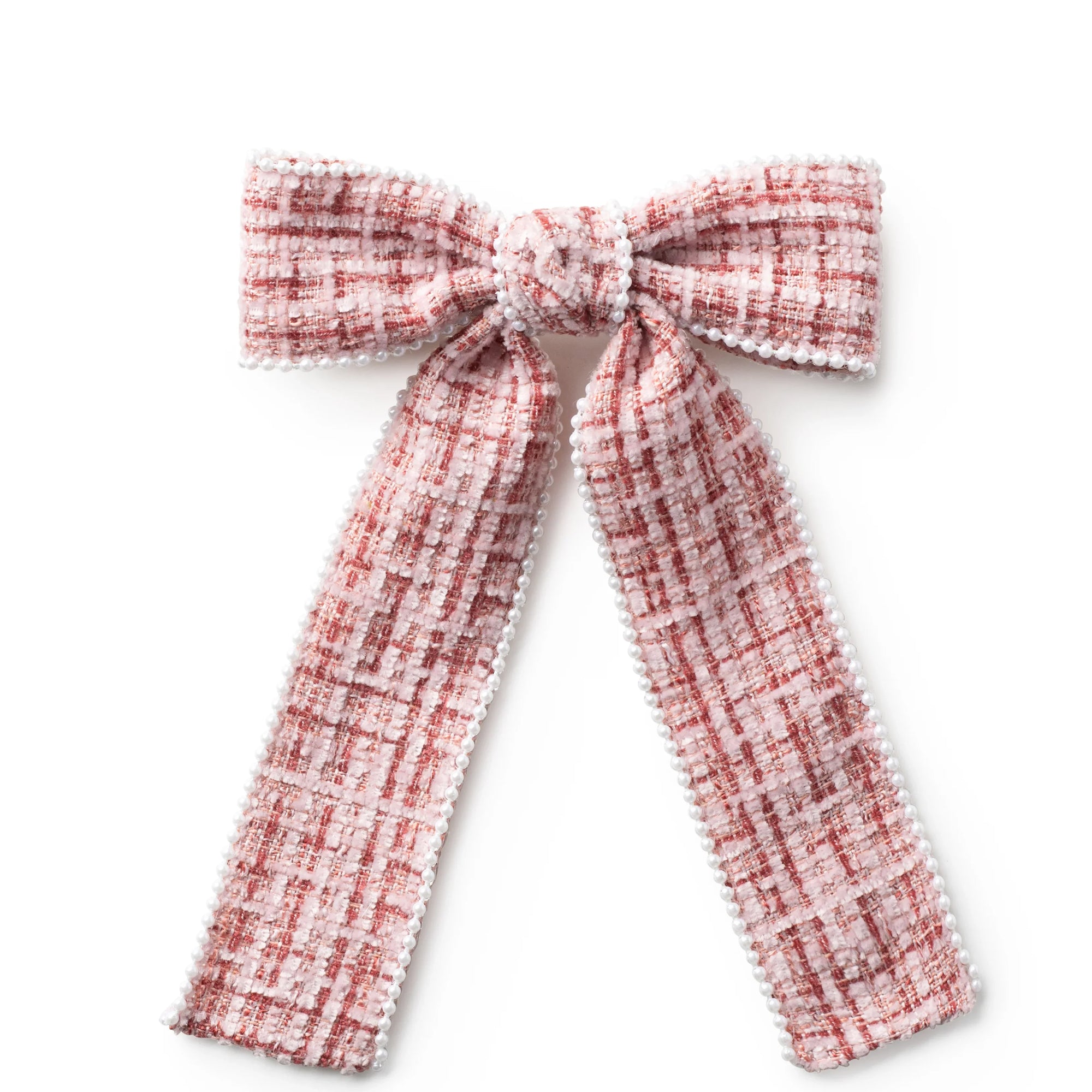 Halo Luxe Estella Tweed Pearl Trimmed Long Tail Clip - Rose